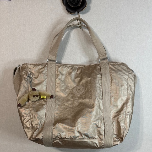 Kipling | Bags | Kipling Metallic Beige Tote Bag | Poshmark